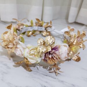 DDazzling Women Girls Handmade Princess Headpiece Forest Wedding Vintage Flower Crown Hair Accessories Photo Props (Gold Coffee Purple Beige)