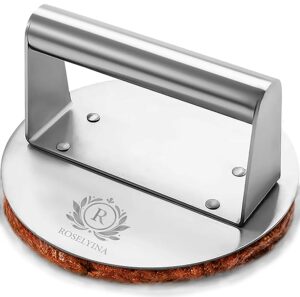 roselyina 6.2 inch stainless steel heavy-duty round smash burger press, hamburger press/burger smasher for griddle, perfect for flat top grill press, rust-free easy clean.