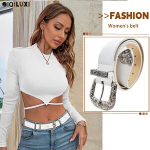 QIQILUXI Western Belt for Women Men Cowboys Cowgirls Carving Buckles Belts for Jeans Pants