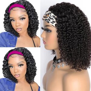 headband wigs afro curly headband wig for black women human hair water wave natural hair women's headband wig deep wave 10 inch 150% density machine made no lace deep curly front headband wig wigs