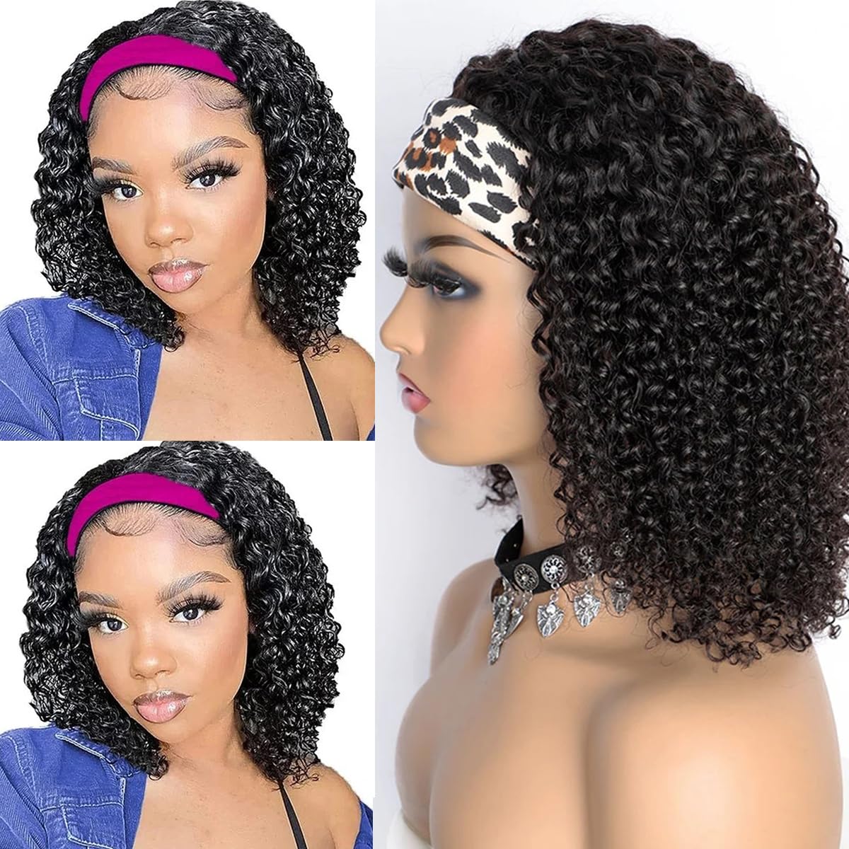 Headband Wigs Afro Curly Headband Wig for Black Women Human Hair Water Wave Natural Hair Women's Headband Wig Deep Wave 10 Inch 150% Density Machine Made No Lace deep Curly Front Headband Wig wigs