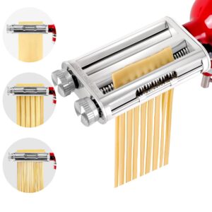 pasta maker attachment for kitchenaid stand mixers, 3 in 1 set pasta machine attachment included pasta sheet roller, spaghetti cutter, fettuccine cutter