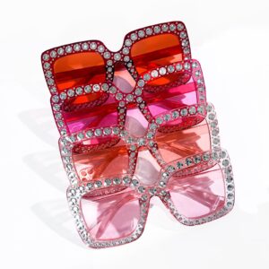 pibupibu 4 pack red pink bling crystal sunglasses oversized square glitter rhinestone sunglasses for women party favors