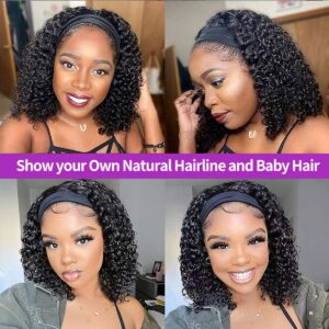 Headband Wigs Afro Curly Headband Wig for Black Women Human Hair Water Wave Natural Hair Women's Headband Wig Deep Wave 10 Inch 150% Density Machine Made No Lace deep Curly Front Headband Wig wigs