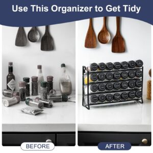 AOZITA Spice Rack Organizer for Cabinet, Spice Organizer with 28 Empty Spice Jars with Black Lids, Funnel, Spice Labels, Seasoning Organizer for Countertop, Cabinet, Kitchen, Pantry, Cupboard