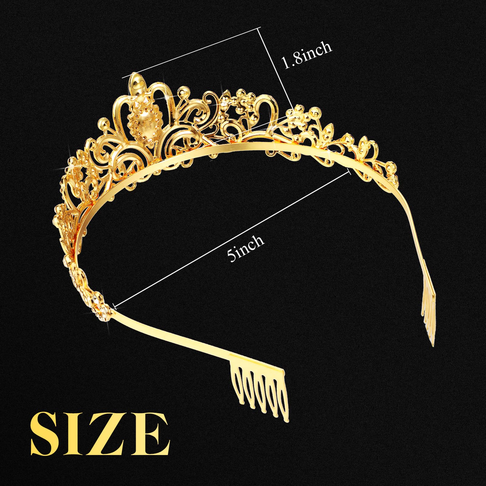 Tigeen 20 Pcs Crystal Tiara Crowns Princess Crown for Women Crown with Combs Rhinestone Princess Tiara Bride Crown for Birthday Party Bridal Wedding Prom Hair Accessories(Gold)