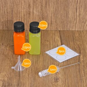 Moretoes 12pcs 2oz Shot Bottles with Caps, Reusable Clear Plastic Bottles for Liquids, Empty Containers for Ginger Shots, Juice and Other Beverages