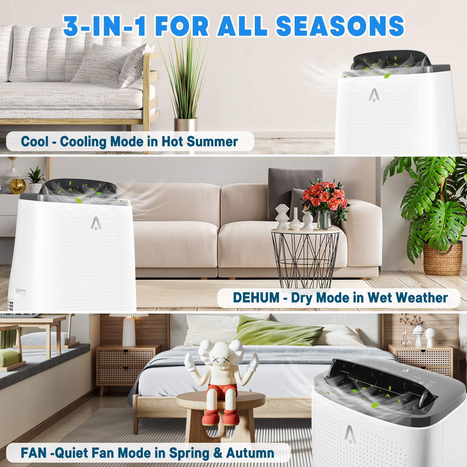 Portable Air Conditioners, 14000BTU Air Cooler with Drying, Fan, Sleep Mode, 3 Speeds, 24H Timer Function, Remote Control, Cools Room up to 750 Sq. ft, Air Cooling Fan for Home & Office Use…