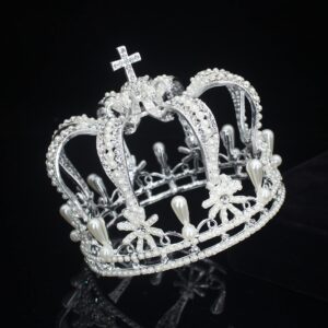 biembi hair jewelry crown tiaras for women cross crown baroque bridal wedding crown royal king tiara birthday hair jewelry accessories prom pageant (color : crown 03 silver)