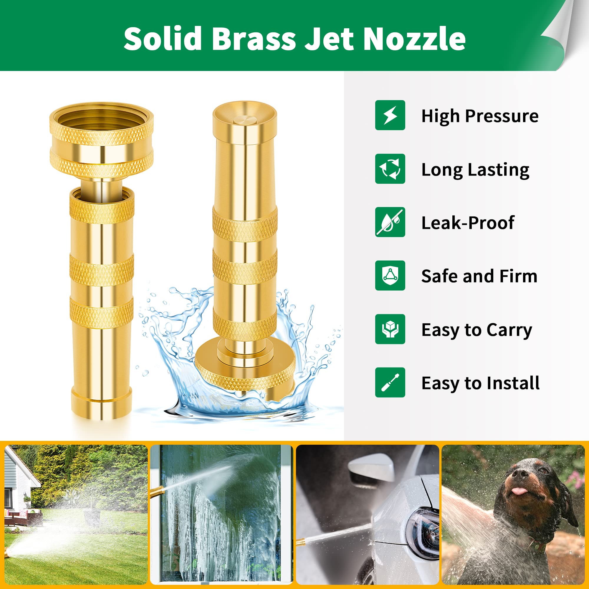 AUTOMAN Brass Hose Nozzle – High Pressure Jet Nozzles 3 Pack, Heavy Duty Sprayer for Garden Hoses, Adjustable Spray Gun,Solid Twist Water Hose Nozzle for Patio, Lawn, Car Wash, Extra 10 Rubber Washers