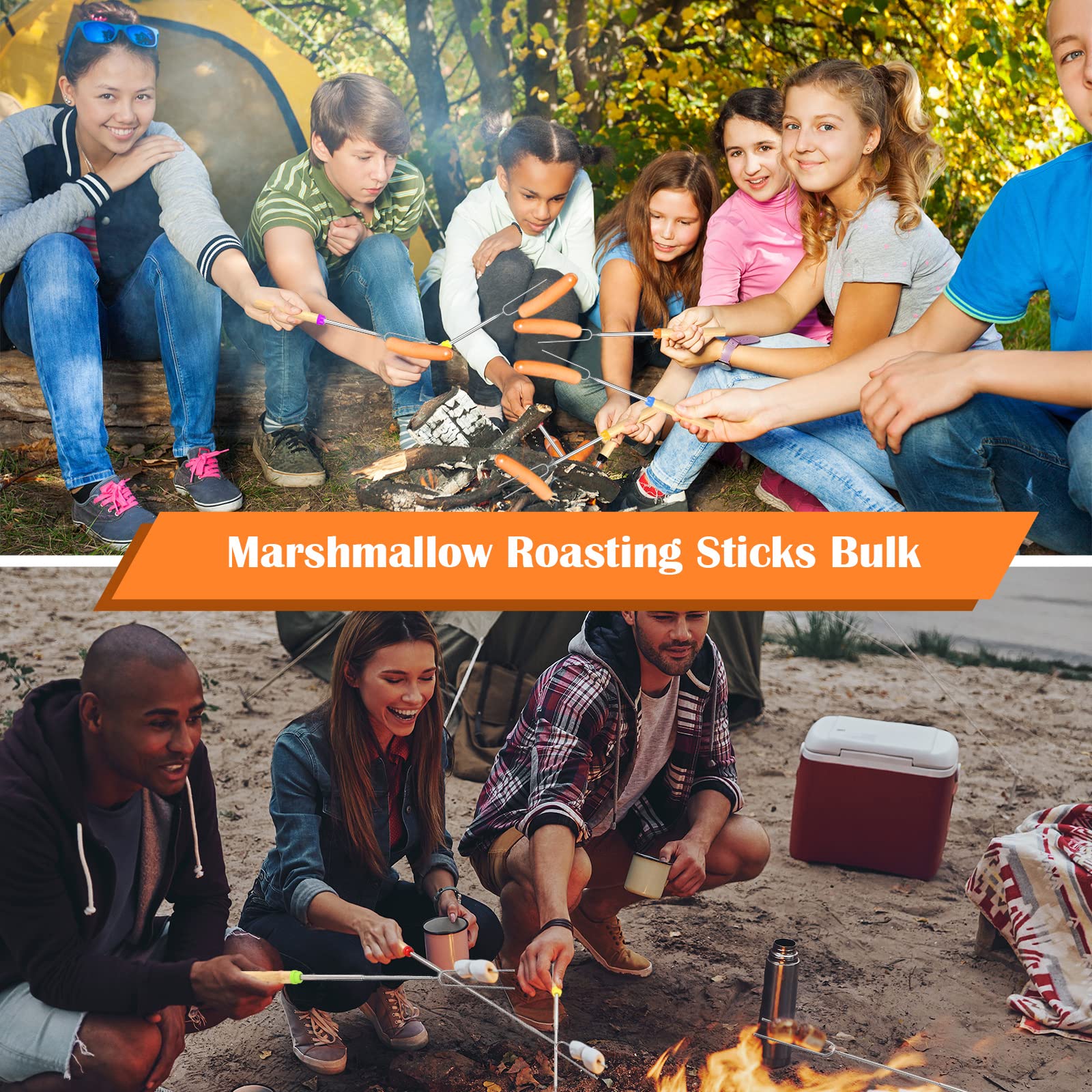 10 Pack 32 Inch Marshmallow Roasting Sticks Bulk, Smores Skewers for Fire Pit Kit, Hot Dog Camping Skewers Accessories Campfire Marshmellow Extendable Forks Bbq Tools Smores Sticks