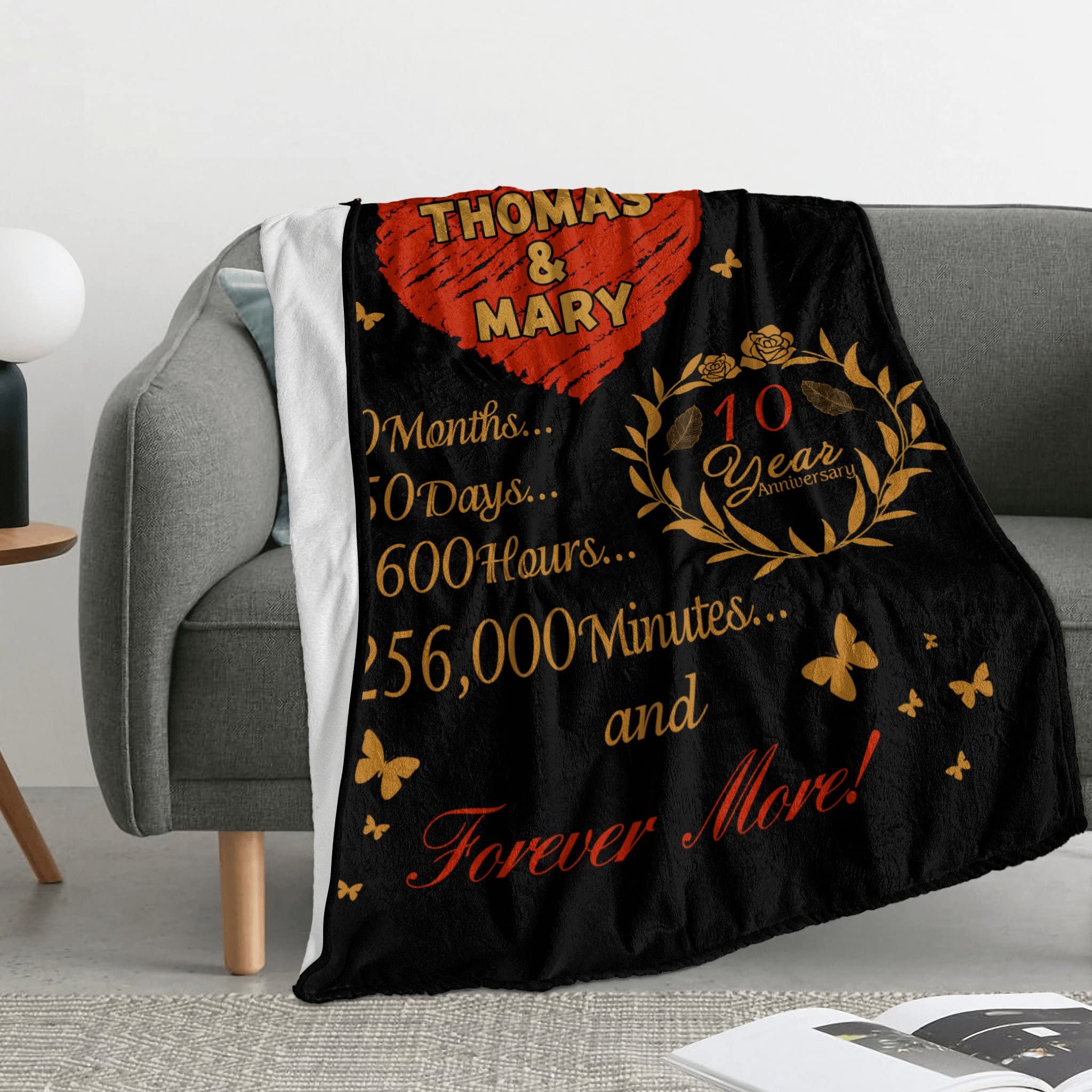 10th Anniversary Custom Blanket Personalized Gifts Made in USA Customized Blanket Soft Throw Blankets for Her Him Wife Husband Girlfriend Couples Women Men Mom on Christmas Wedding Valentines Day