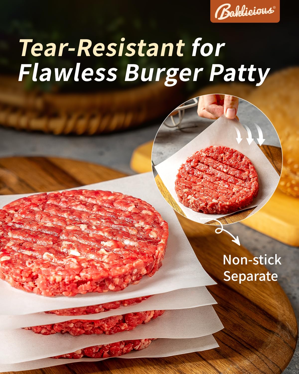 Baklicious Hamburger Patty Paper – 1100Pcs of 5.5"x5.5" Non-Stick Patty Paper Squares – Craft Perfect Burgers! Elevate Your Game with Seamless Separation & Versatile Use in Oven, Microwave,Freezer!