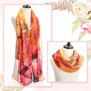 Xtinmee 12 Pcs Lotus Scarfs for Women Lightweight Print Floral Pattern Scarf Fashion Silk Chiffon Shawl Summer Gifts