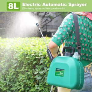 Battery Powered Sprayer 2 Gallon, Upgrade Powerful Electric Sprayer with 3 Mist Nozzles, Rechargeable Handle, Retractable Wand, Garden Sprayer with Adjustable Shoulder Strap for Lawn,Garden,Cleaning