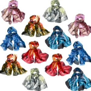 xtinmee 12 pcs lotus scarfs for women lightweight print floral pattern scarf fashion silk chiffon shawl summer gifts