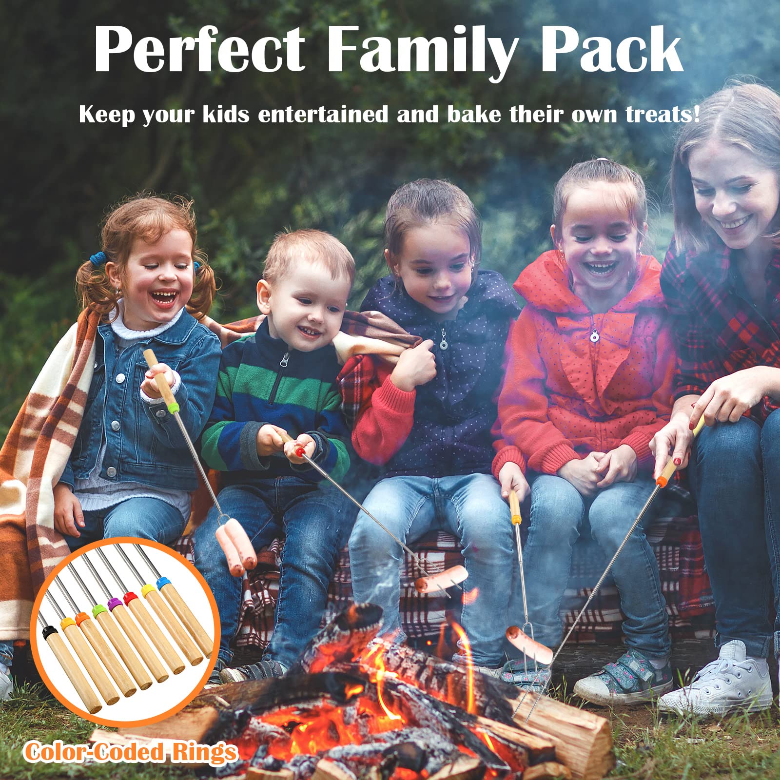 10 Pack 32 Inch Marshmallow Roasting Sticks Bulk, Smores Skewers for Fire Pit Kit, Hot Dog Camping Skewers Accessories Campfire Marshmellow Extendable Forks Bbq Tools Smores Sticks