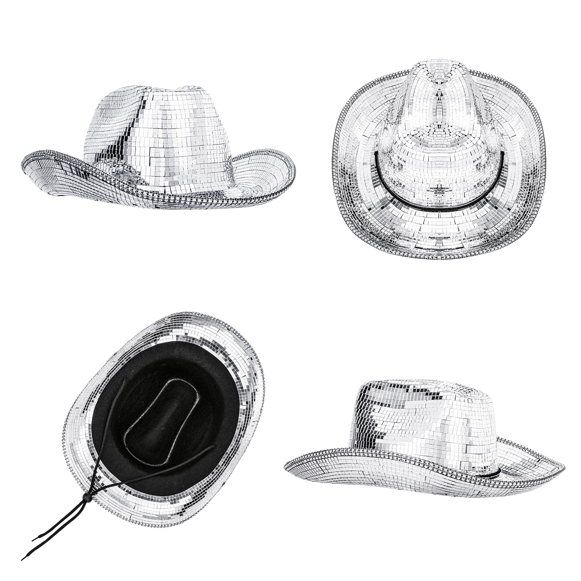 Disco Ball Western Cowboy Hat - Women Men Silver Mirrored Sparkly Cowgirl Hat for Cosplay Party Size:L