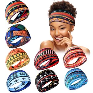 carede african headbands wide head wraps for women boho turban head bands for lady large sport workout stretchy non-slip hair bands,pack of 8