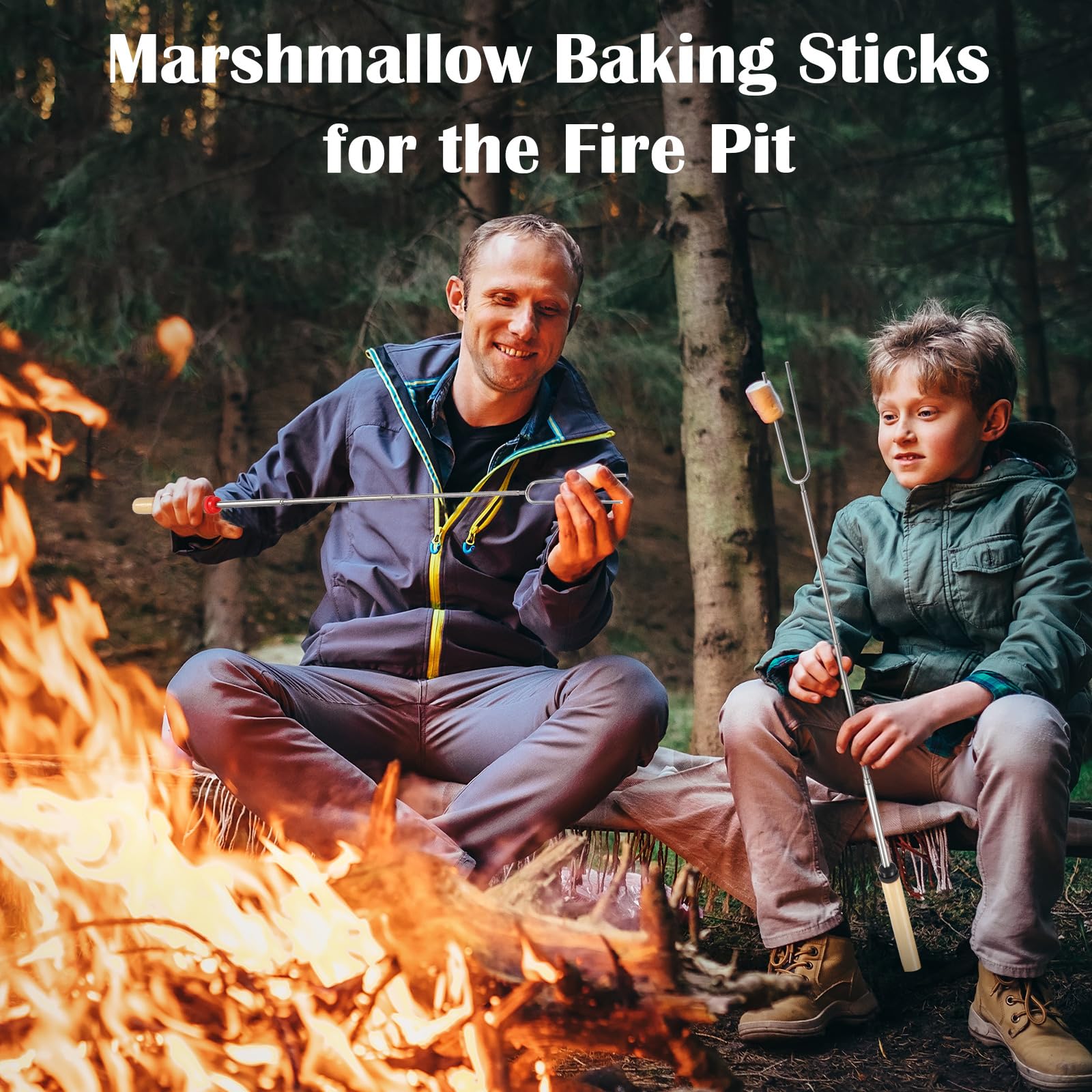 10 Pack 32 Inch Marshmallow Roasting Sticks Bulk, Smores Skewers for Fire Pit Kit, Hot Dog Camping Skewers Accessories Campfire Marshmellow Extendable Forks Bbq Tools Smores Sticks