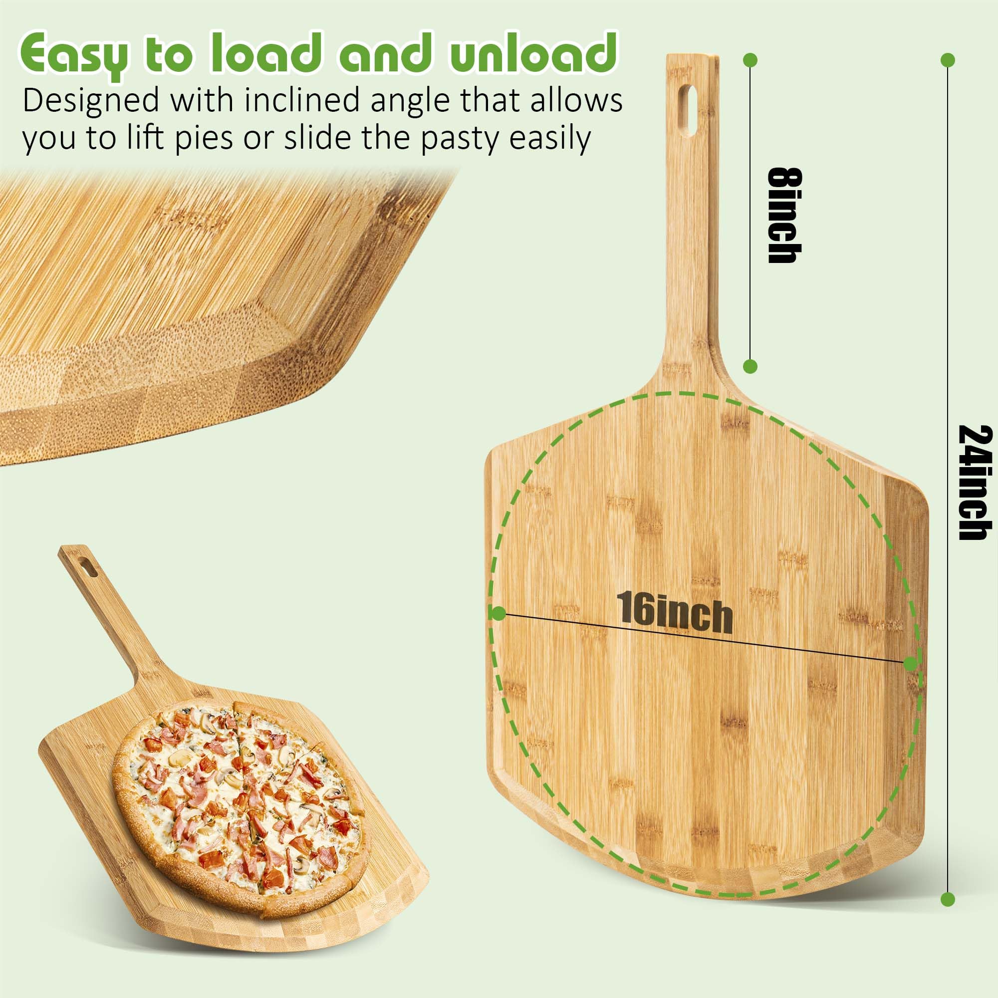 Pizza Peel 16 Inch, Natural Bamboo Pizza Peel Pizza Paddle Spatula Oven Accessory for Large Wood Pizza Board For Transferring & Serving, Wood Pizza Cutting Board for Cheese Bread Fruit Vegetables