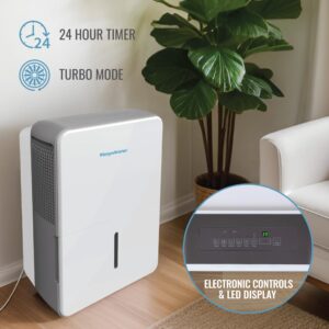 Keystone 50-Pint Portable Dehumidifier for Basement, Garage, Living Room, and Extra Large Rooms up to 4,500 Sq.Ft., 115V, Quiet Dehumidifier for Home and Moisture Absorber with Auto-Shutoff and Timer