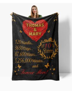 10th anniversary custom blanket personalized gifts made in usa customized blanket soft throw blankets for her him wife husband girlfriend couples women men mom on christmas wedding valentines day