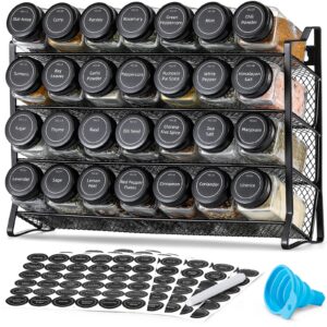 aozita spice rack organizer for cabinet, spice organizer with 28 empty spice jars with black lids, funnel, spice labels, seasoning organizer for countertop, cabinet, kitchen, pantry, cupboard