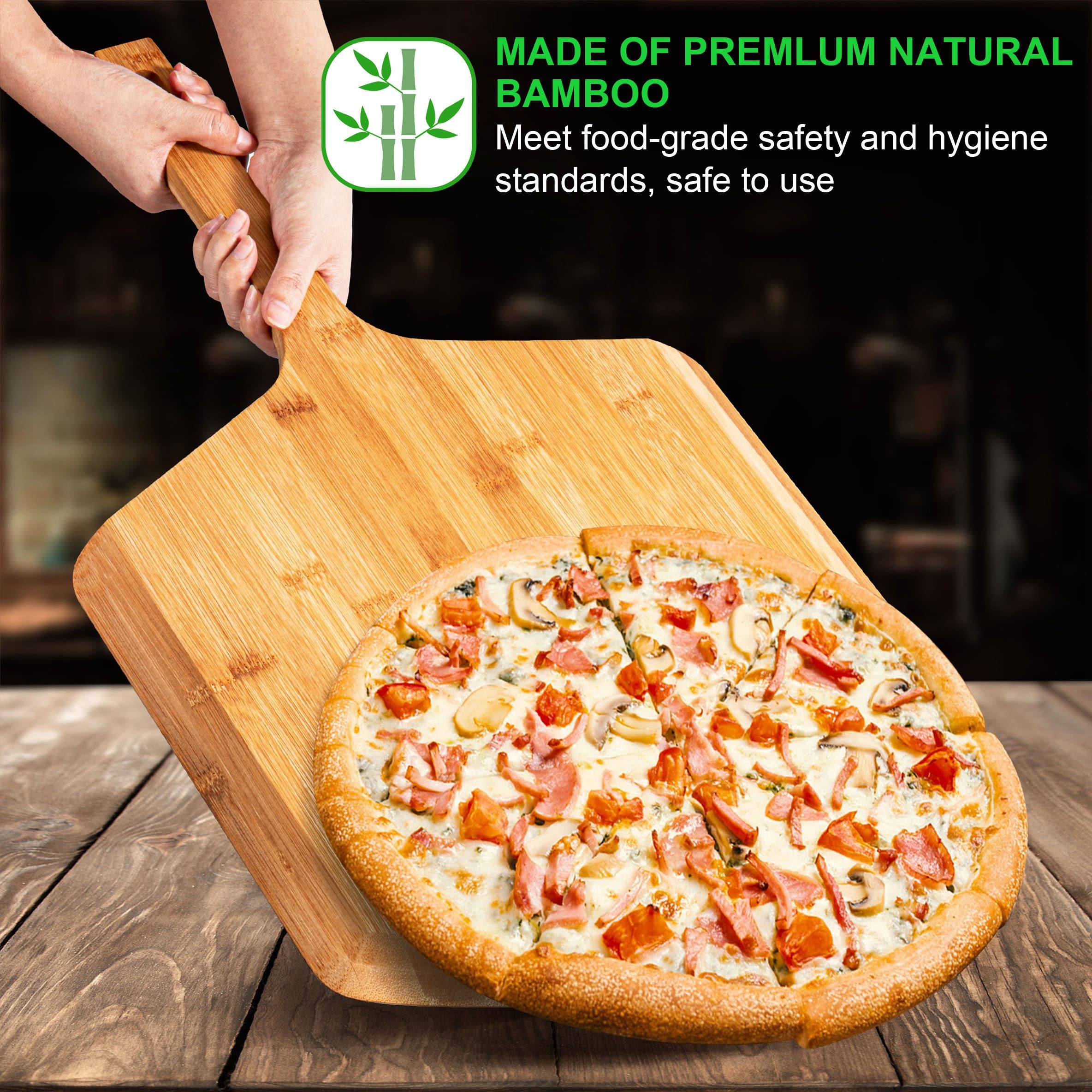 Pizza Peel 16 Inch, Natural Bamboo Pizza Peel Pizza Paddle Spatula Oven Accessory for Large Wood Pizza Board For Transferring & Serving, Wood Pizza Cutting Board for Cheese Bread Fruit Vegetables