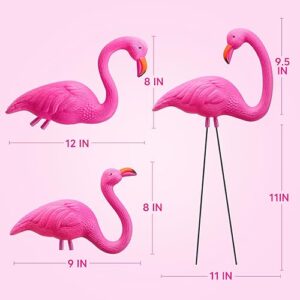 JOYIN 3 Pack Large Pink Flamingo Yard Decorations, Medium Plastic Lawn Flamingos Ornament Stakes, Flamingo Party Decor with Rubber Coating Metal Legs for Yard, Garden, Luau Party Gift (11in x 20in)