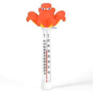 floating pool thermometer, large display with string easy to read, shatter resistant, for outdoor & indoor swimming pools, spas, hot tubs & aquariums (octopus)