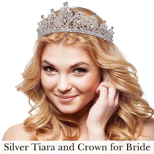 Zeyune 9 Pcs Tiaras and Crowns for Women Crystal Princess Tiara Rhinestone Brides Crown Tiara Queen Crown with Combs for Wedding Birthday Quinceanera Pageant Prom Hair Accessories(Silver)