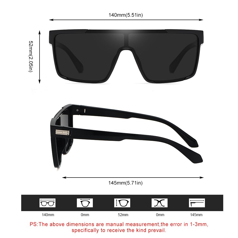 2020 VentiVenti One Piece Sunglasses For Women Men Rimless Oversized TR Frame Polarized Lens For Vacation Shining Black/Smoke