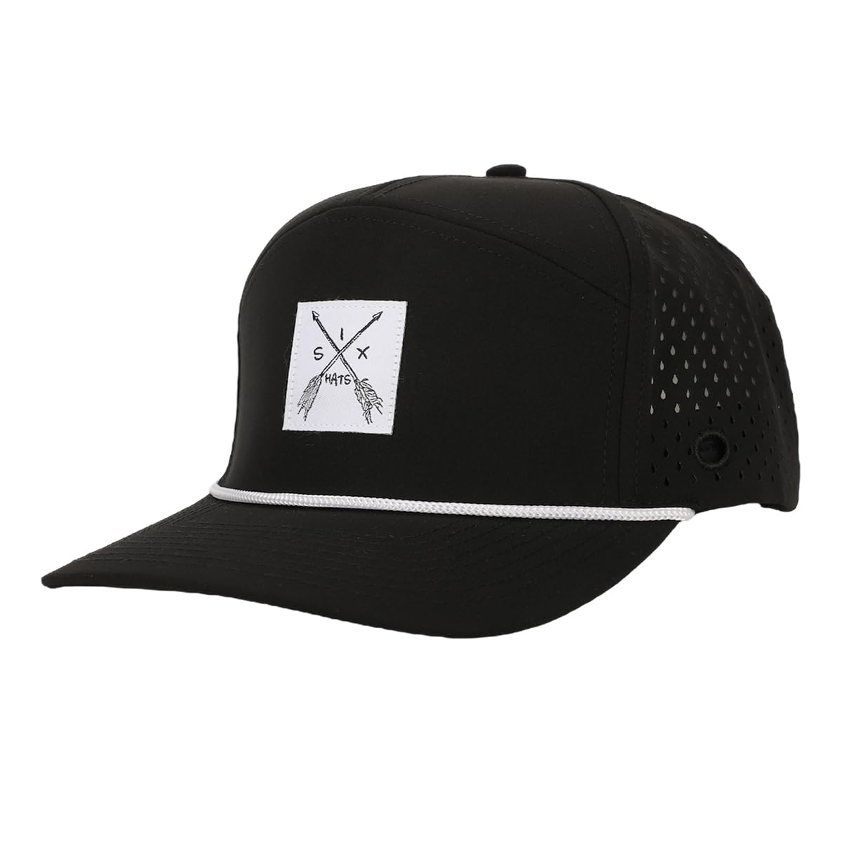 SixHats Arrow Waterproof & Sweat Proof Hat | Available in 3 Sizes | Golf Tee Holder, Black, Medium-Large