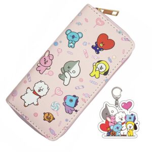 educatgame kpop army wallet with bag charm, cute long zipper faux leather wallet, cute stuff/accessories or gift for teen girls & women (a)