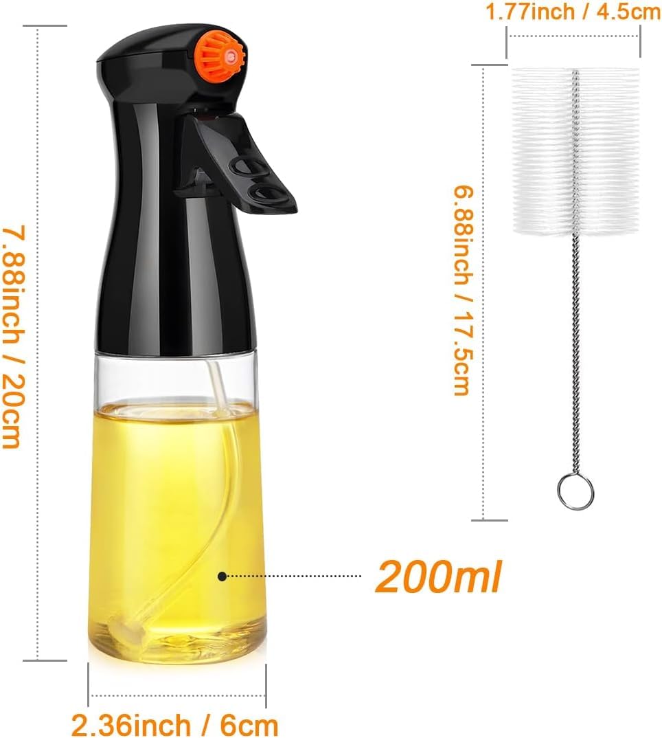 Leaflai Olive Oil Sprayer, 200ml Rotatable Nozzle Olive Oil Spray Bottle for Cooking Premium Oil Mister with Brush Oil Spritzer for Air Fryer, BBQ, Salad, Baking,Grilling Kitchen Gadgets