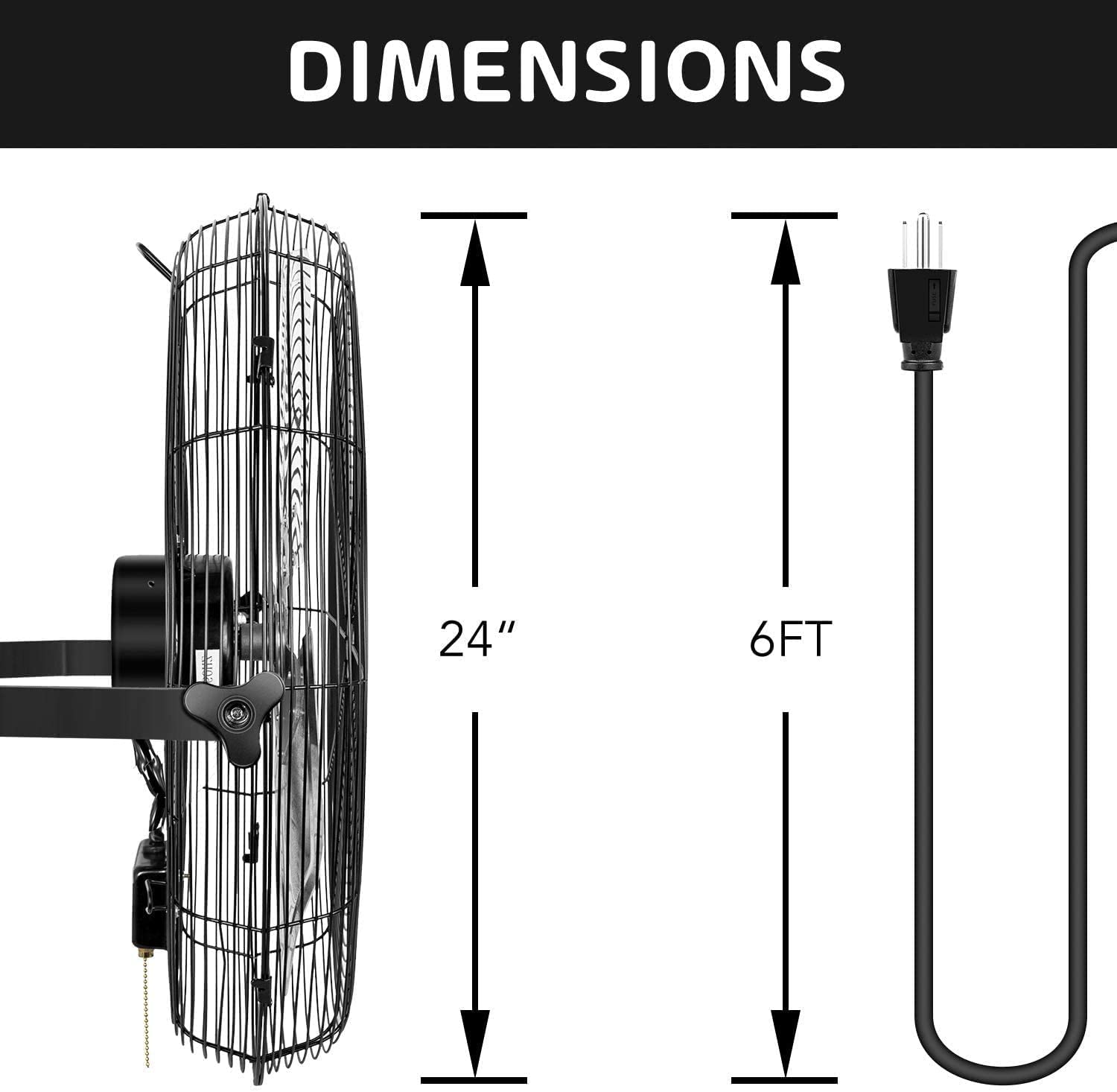 Simple Deluxe 24 Inch Industrial Wall Mount Fan, 3 Speed Commercial Ventilation Metal Fan, 2 Pack, Black