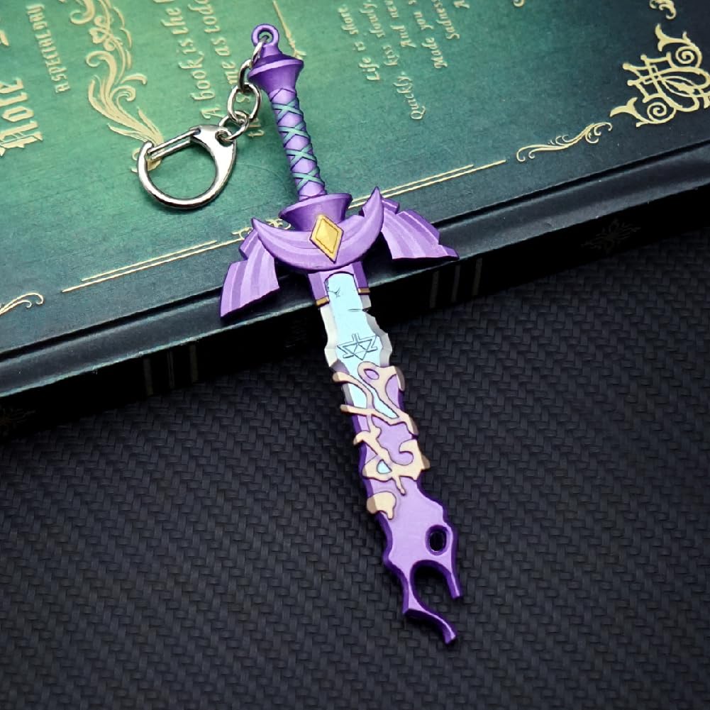 MEETCUTE Decayed MasterSword Keychain Latest,Cool Sword Key Ring for Men and Women Legend of Zeld the Tears Kingdom MasterSword Key chain Cosplay Accessories - Purple