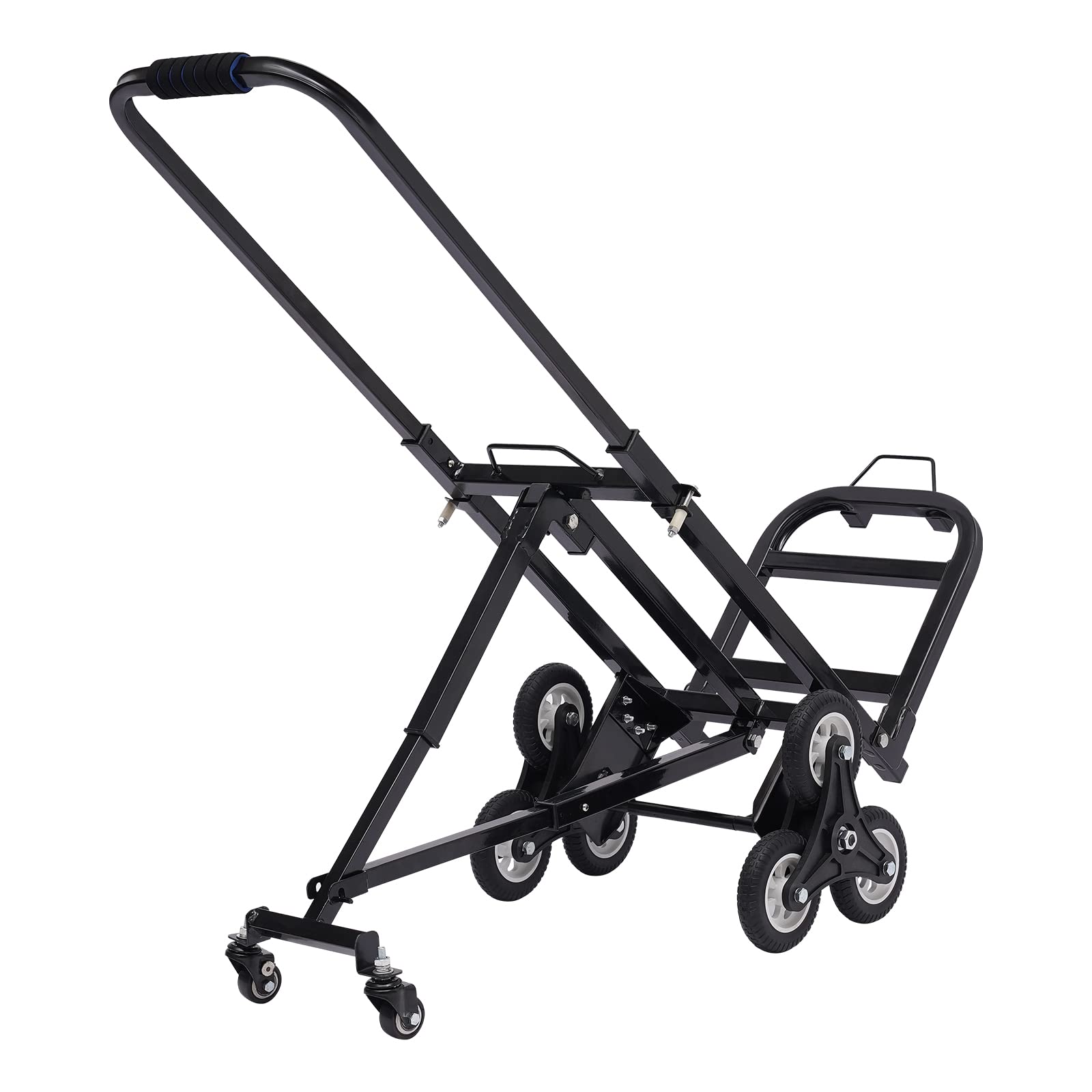 Stair Climbing Cart, Portable Folding Trolley with 8 Wheels, Stair Climber Hand Truck with Adjustable Handle for Pulling, Heavy Duty Dolly Cart for Stairs (Black-330 lbs-8 Wheels)