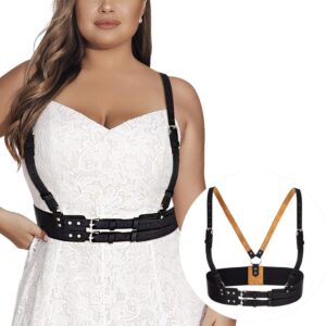 bodiy xxl plus size wide waist belt pu black harness for women gothic punk rock belts rave accessory for halloween cosplay mardi gras (xxl, black)