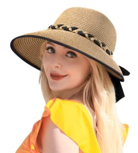 beach hats for women, straw hat for women upf 50+ uv sun protection foldable sun hat deep khaki