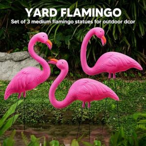 JOYIN 3 Pack Large Pink Flamingo Yard Decorations, Medium Plastic Lawn Flamingos Ornament Stakes, Flamingo Party Decor with Rubber Coating Metal Legs for Yard, Garden, Luau Party Gift (11in x 20in)