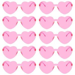 fengek 10 pcs heart shape sunglasses frameless transparent glasses party favors for women party, pink