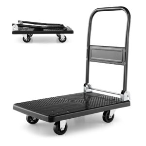 s afstar folding platform truck, push cart dolly with 360° swivel wheels & 440lb weight capacity, moving hand truck, foldable flatbed cart, push cart dolly for loading and easy storage (28" x 19")