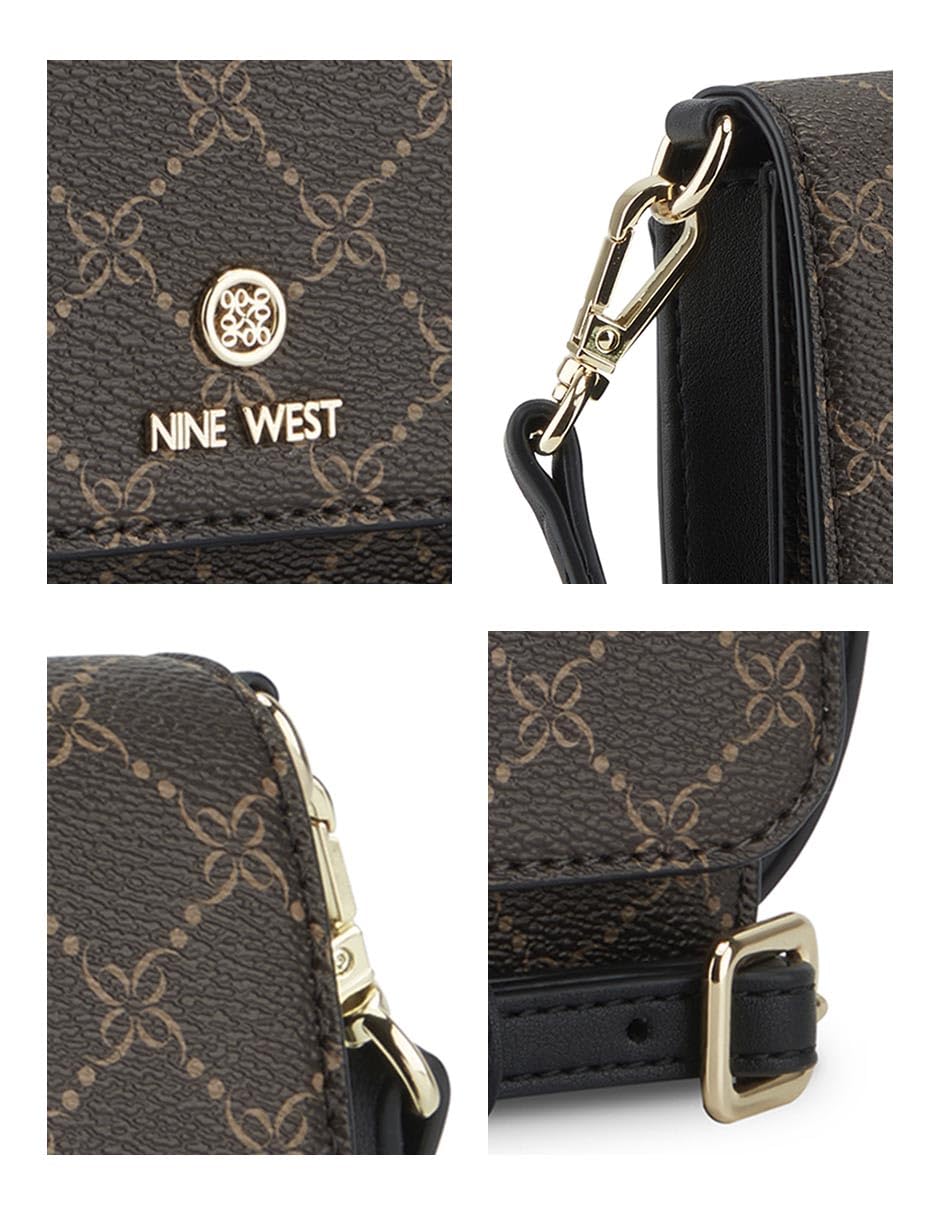 Nine West linnette Phone Wallet on a String, Brown Black Logo