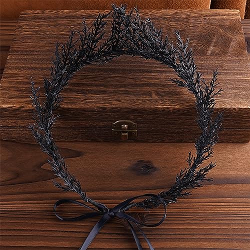 MOSTORY Handmade Gothic Black Flower Crown- Elf Dark Headband Fairy Woodland Headpiece Elven Forest Circlet for Halloween Renaissance Goth Wedding Cosplay Photo Prop