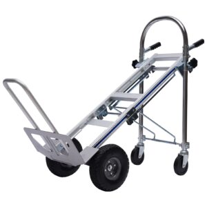 3 in 1 heavy duty aluminum hand truck with double grip handles, industrial convertible hand truck dolly cart with handle, 1200 lbs capacity moving dolly hand truck flatform cart with 10" rubber wheels