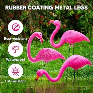 JOYIN 3 Pack Large Pink Flamingo Yard Decorations, Medium Plastic Lawn Flamingos Ornament Stakes, Flamingo Party Decor with Rubber Coating Metal Legs for Yard, Garden, Luau Party Gift (11in x 20in)