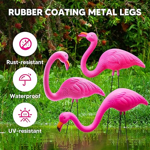 JOYIN 3 Pack Large Pink Flamingo Yard Decorations, Medium Plastic Lawn Flamingos Ornament Stakes, Flamingo Party Decor with Rubber Coating Metal Legs for Yard, Garden, Luau Party Gift (11in x 20in)