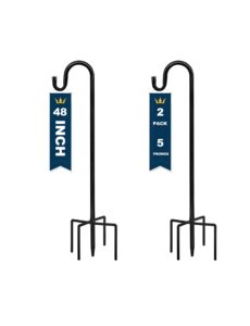 tiebola shepherd hooks 2 pack - 48 inches high 1/2 inch thick adjustable rust resistant shepards hooks with 5 prong base for hanger holder, wedding decor, lanterns, flower basket, bird feeder.